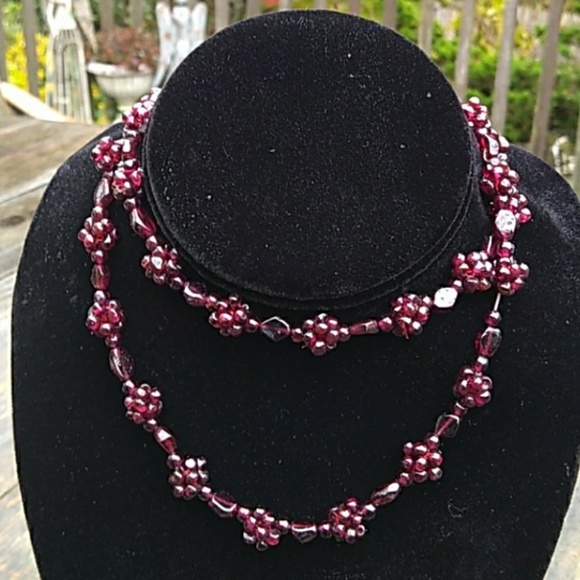 Vintage | Jewelry | All Natural Garnet Handbeaded Cluster Necklace ...